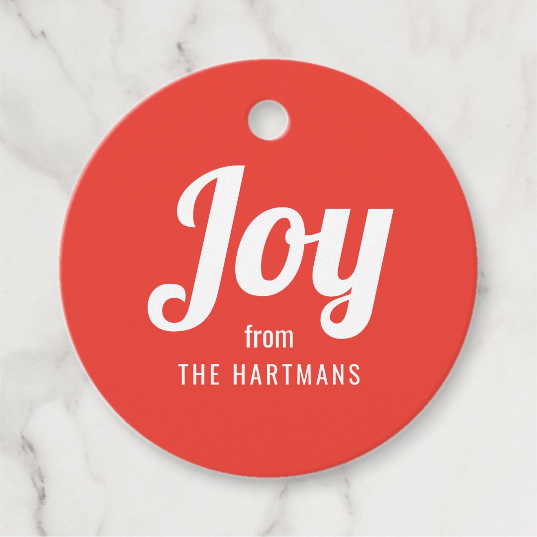Bold Retro Joy Holiday Name Christmas Gift Tags | Zazzle
