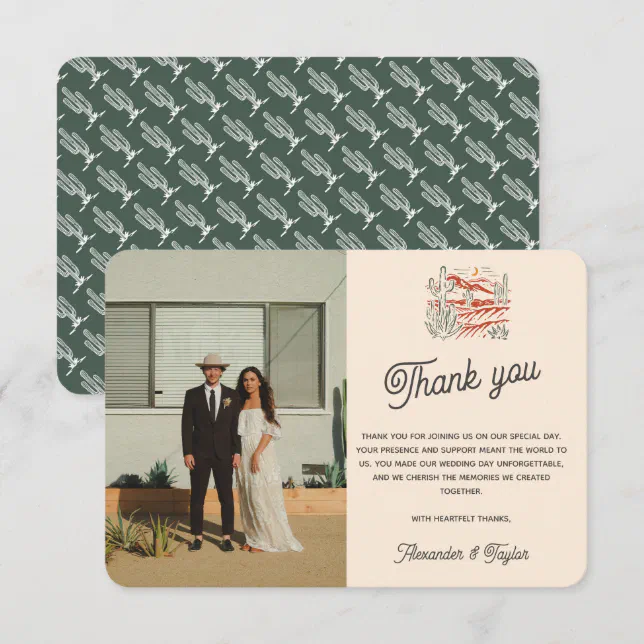 Bold Retro Saguaro Cactus Desert Landscape Wedding Thank You Card | Zazzle