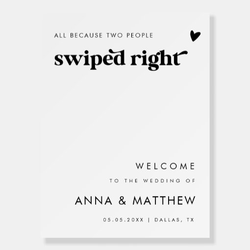 Bold Retro Script Swipe Right Wedding Welcome Sign | Zazzle