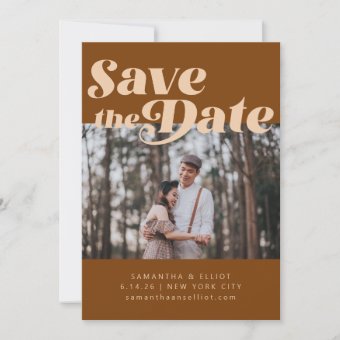 Bold Retro Typography Groovy Brown Photo Wedding Save The Date | Zazzle