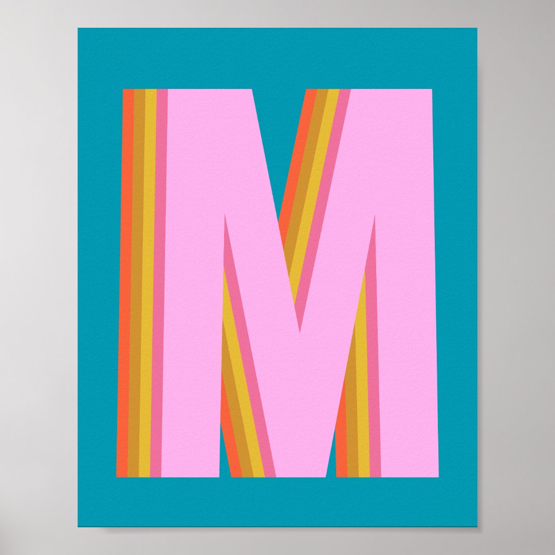 Bold Retro Typography Monogram Letter in Blue Poster | Zazzle