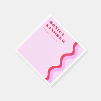 Bold Retro Wave Aesthetic Pink and Red Wedding Napkins | Zazzle