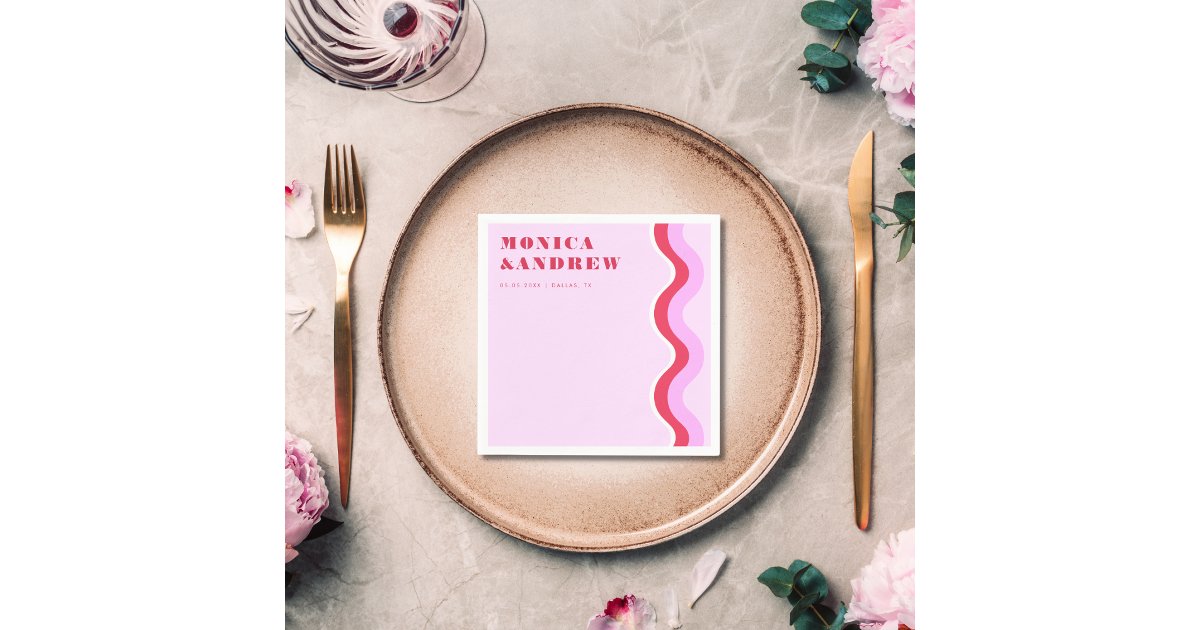 Bold Retro Wave Aesthetic Pink and Red Wedding Napkins | Zazzle