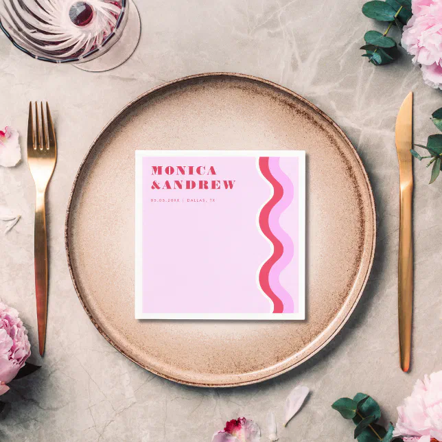 Bold Retro Wave Aesthetic Pink and Red Wedding Napkins | Zazzle