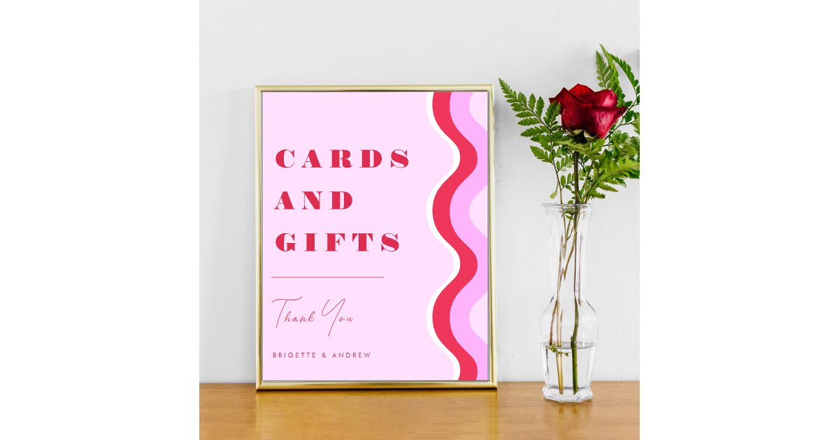 Bold Retro Wave Pink and Red Cards & Gifts Wedding Poster | Zazzle