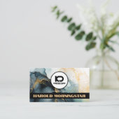 BOLD Round Logo and QR Code Indigo Gold Fluid Ink Business Card | Zazzle