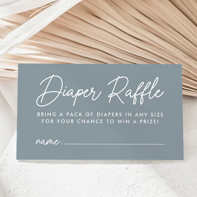 Bold Script Dusty Blue Baby Shower Diaper Raffle Enclosure Card | Zazzle