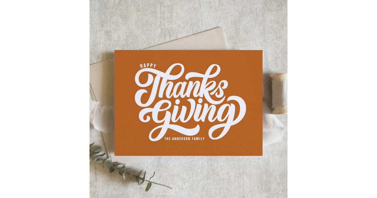 Bold Script Orange Happy Thanksgiving Holiday Card | Zazzle