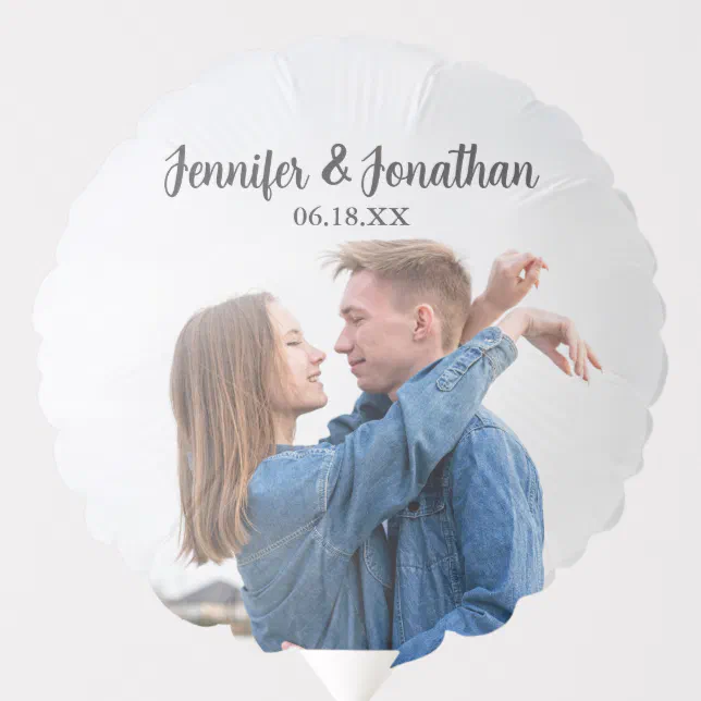 Bold Script Overlay Modern Photo Wedding Balloon | Zazzle