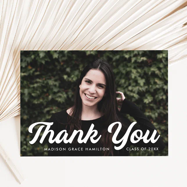 Bold Script Photo Graduation Thank You Card | Zazzle