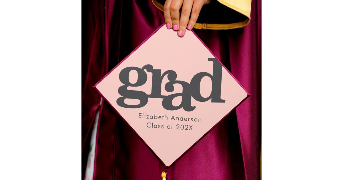 Bold simple modern gray typography on blush pink graduation cap topper ...