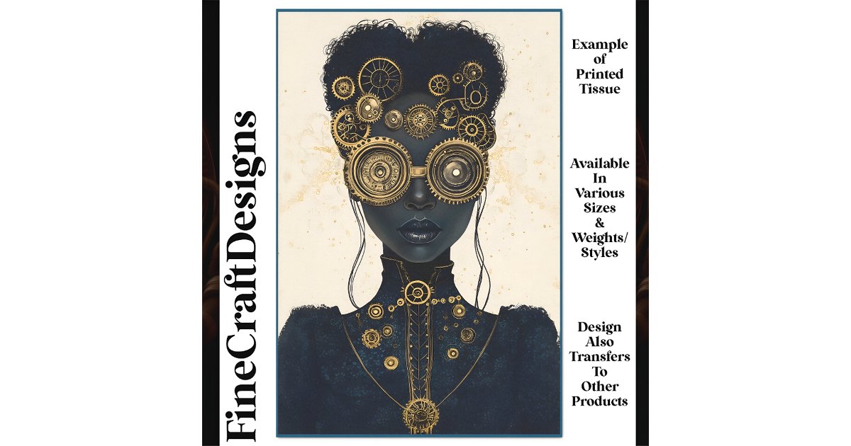 Bold Steampunk Woman Black Skin Lips P1 Decoupage Tissue Paper | Zazzle
