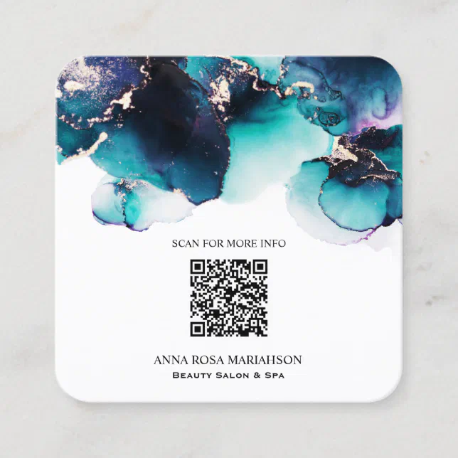 BOLD TEAL QR CODE Yummy Gold Bold AP29 Square Business Card | Zazzle