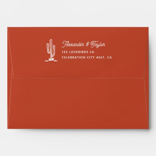 Bold Terracotta Red Saguaro Cacti Desert Wedding Envelope | Zazzle