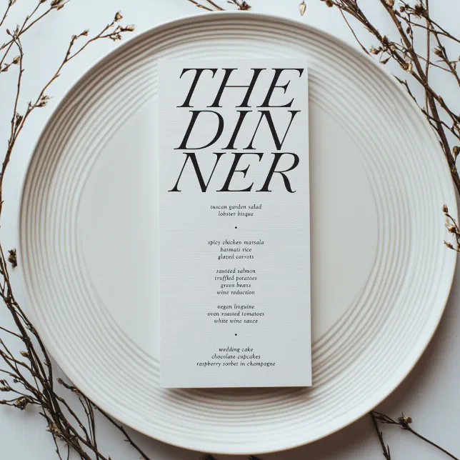 Bold The Dinner Black White Typography Wedding Menu | Zazzle