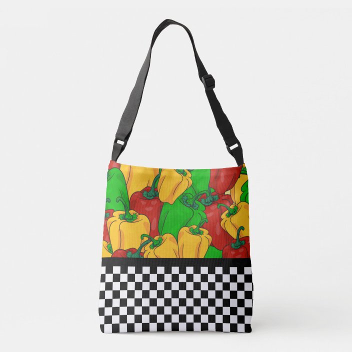 Bold Tri Colored Peppers and Checkerboard Crossbody Bag | Zazzle.com