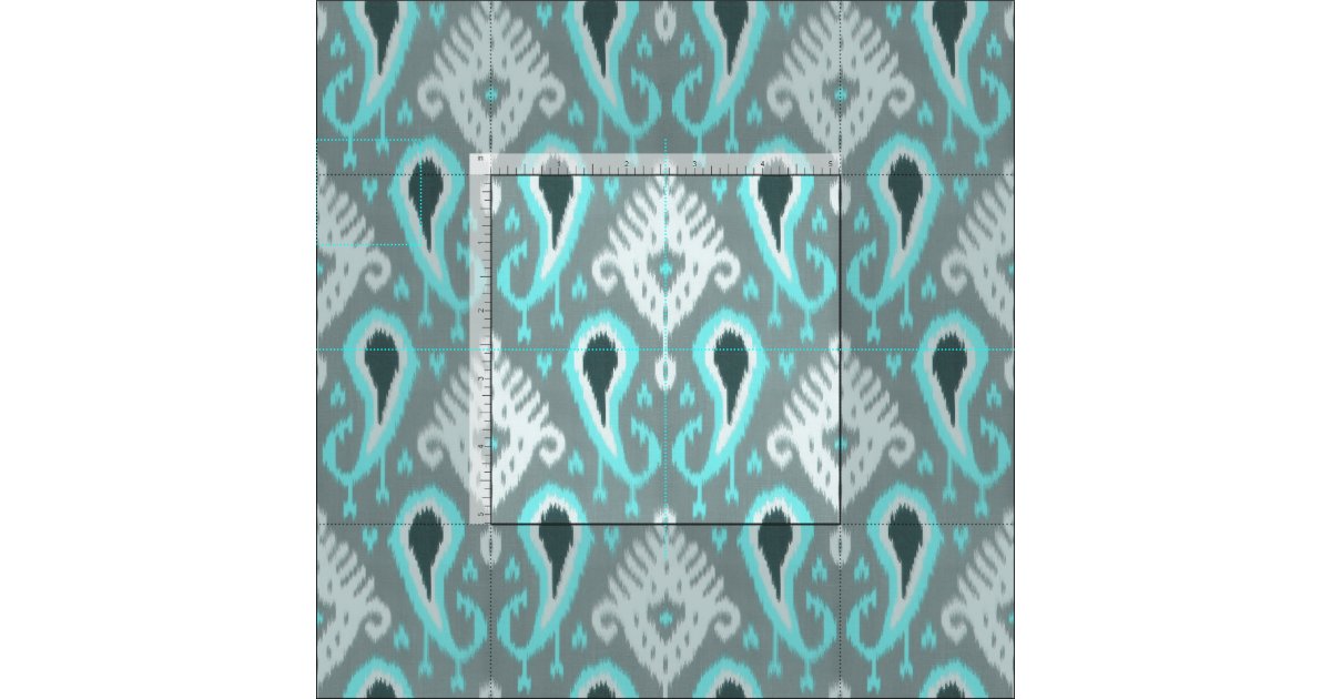 Bold Turquoise Blue Gray Ikat Tribal Art Pattern Fabric | Zazzle