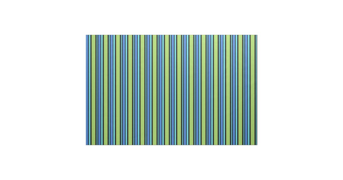 Bold Turquoise Blue Green Black Stripes Fabric | Zazzle