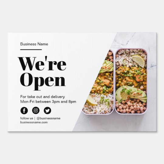 Bold Type Open For Business Take Out Food Delivery Sign | Zazzle.com