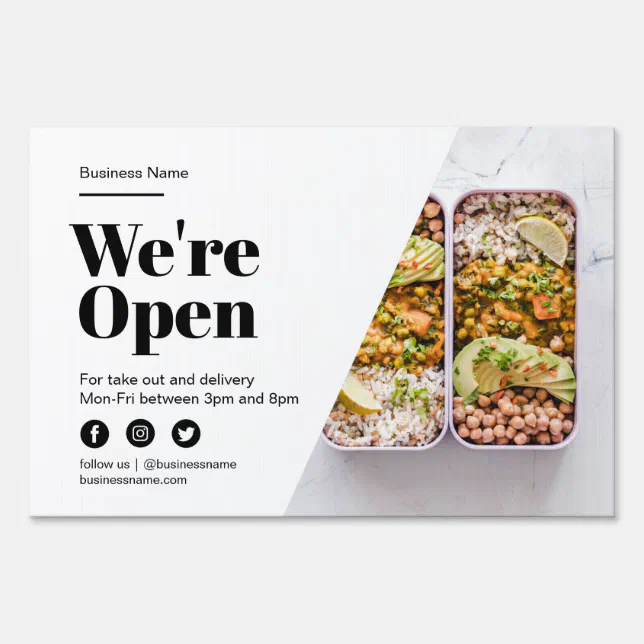 Bold Type Open For Business Take Out Food Delivery Sign | Zazzle