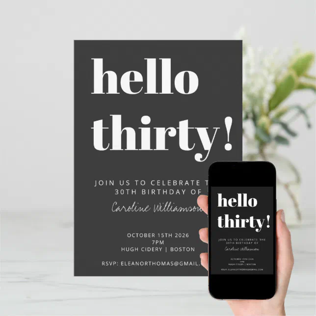 Bold Typography Black Modern 30th Birthday Party Invitation | Zazzle