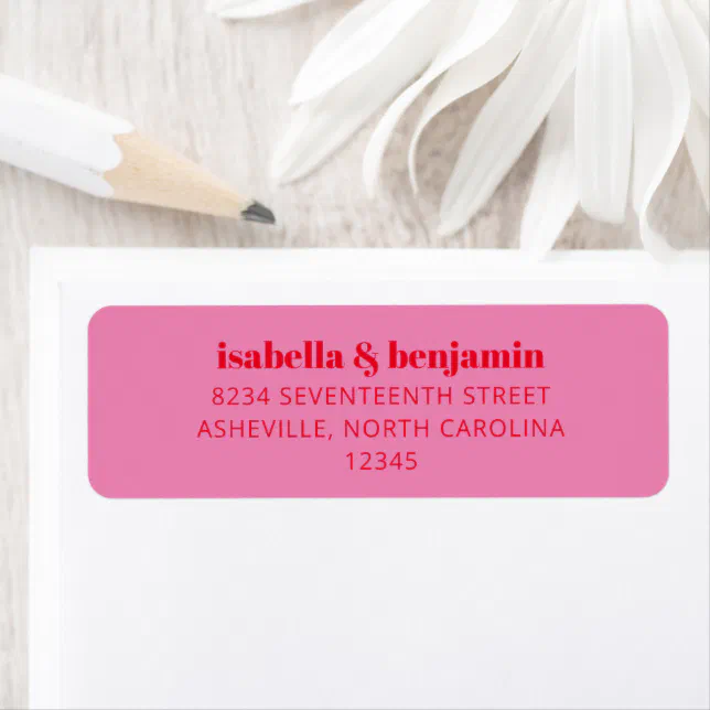 Bold Typography Bright Pink and Red Modern Wedding Label | Zazzle