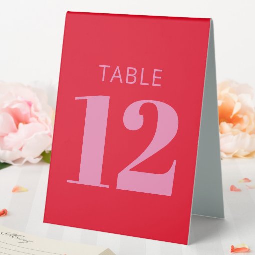 Bold Typography Bright Pink and Red Modern Wedding Table Tent Sign | Zazzle