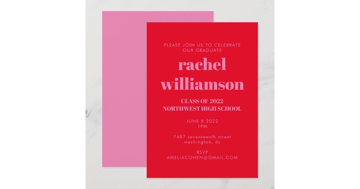 Bold Typography Bright Pink Red Graduation Party Invitation | Zazzle