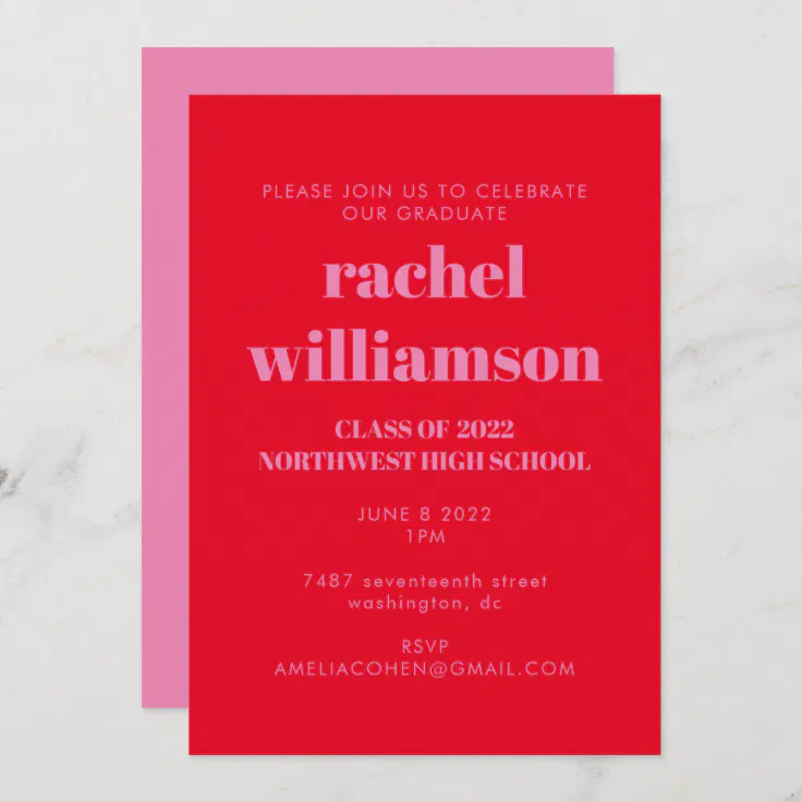 Bold Typography Bright Pink Red Graduation Party Invitation | Zazzle