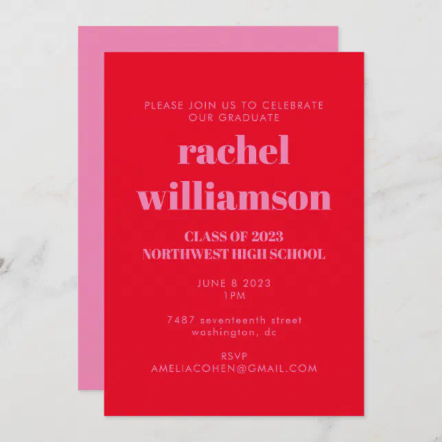Bold Typography Bright Pink Red Graduation Party Invitation | Zazzle