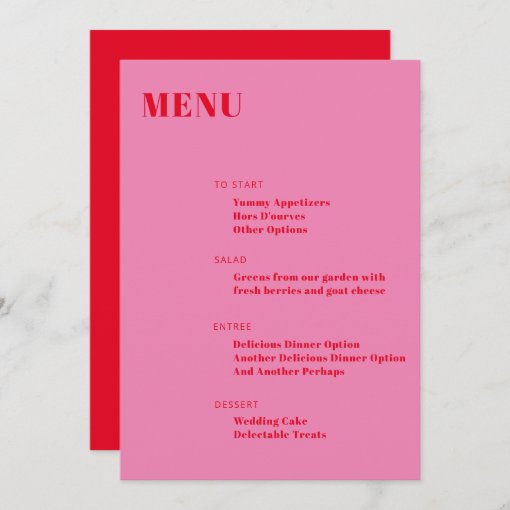Bold Typography Bright Pink Red Modern Minimalist Menu | Zazzle