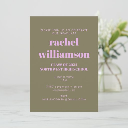 Bold Typography Olive and Lilac Graduation Party Invitation | Zazzle