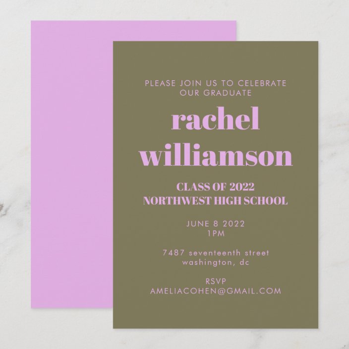 Bold Typography Olive and Lilac Graduation Party Invitation | Zazzle.com