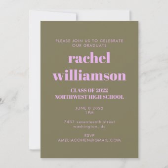 Bold Typography Olive and Lilac Graduation Party Invitation | Zazzle