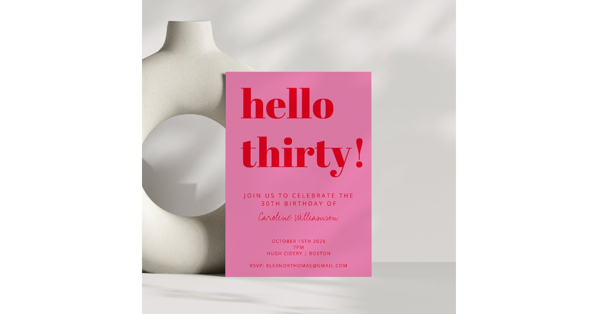 Bold Typography Pink Red Modern 30th Birthday Invitation | Zazzle