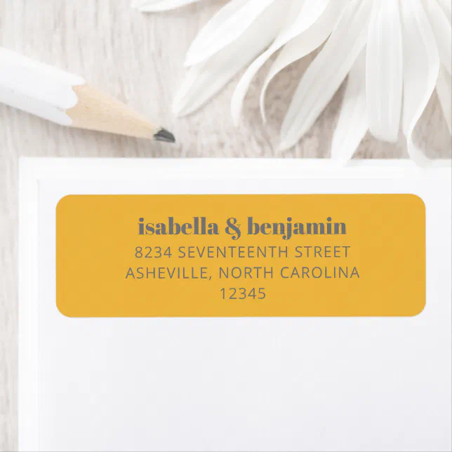 Bold Typography Yellow and Gray Modern Wedding Inv Label | Zazzle