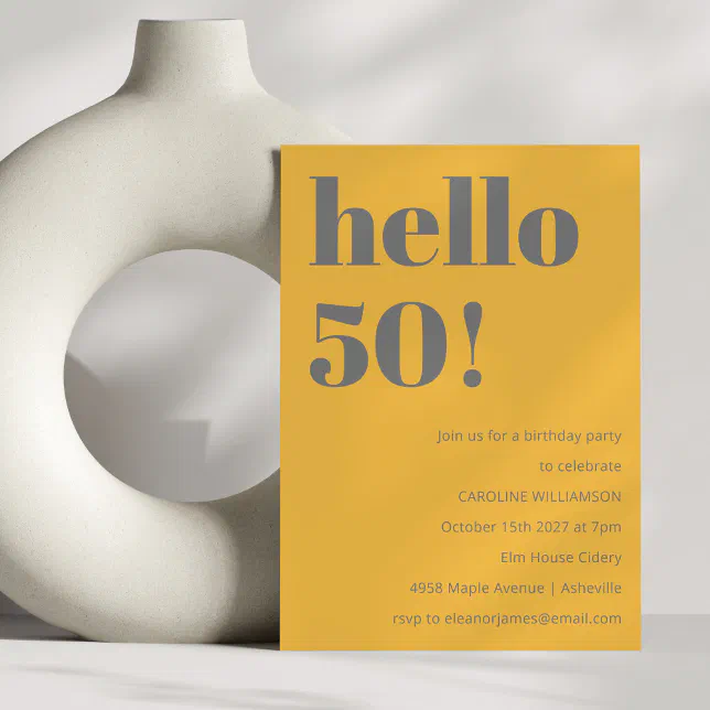 Bold Typography Yellow Gray Modern Birthday Party Invitation | Zazzle