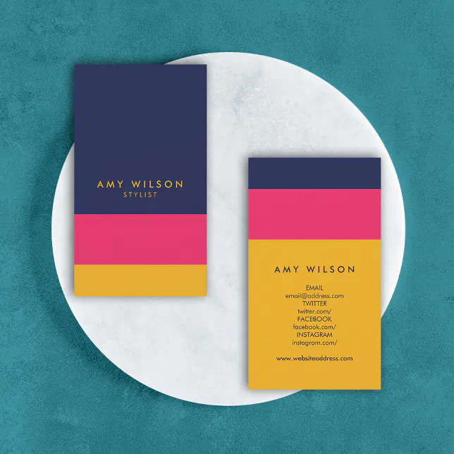 Bold Vibrant Color Block Vertical Social Media Business Card | Zazzle
