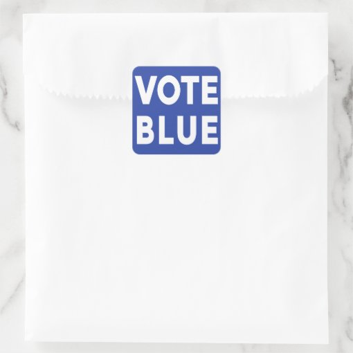 Bold Vote Blue white text on blue political Square Sticker | Zazzle