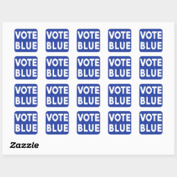 Bold Vote Blue white text on blue political Square Sticker | Zazzle
