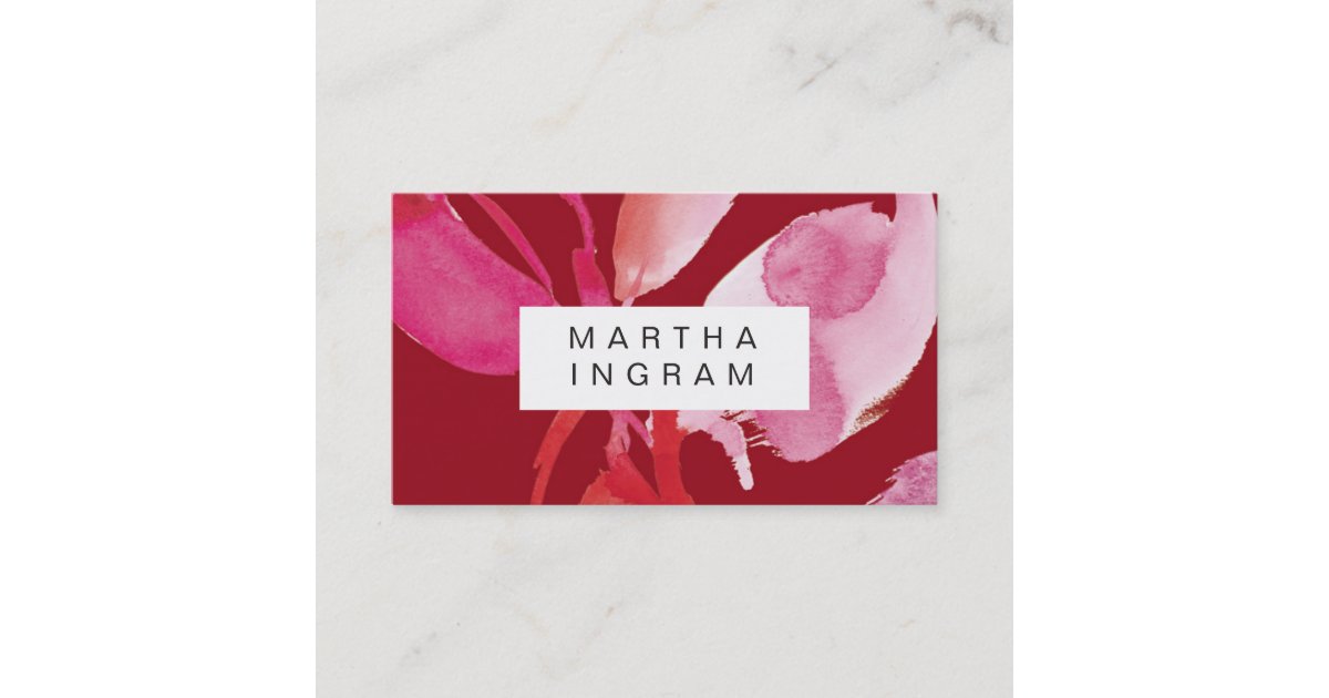 Bold watercolor red and pink design business card | Zazzle