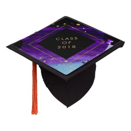 Bold Watercolor Splash with Gold | Class of 2018 Graduation Cap Topper ...