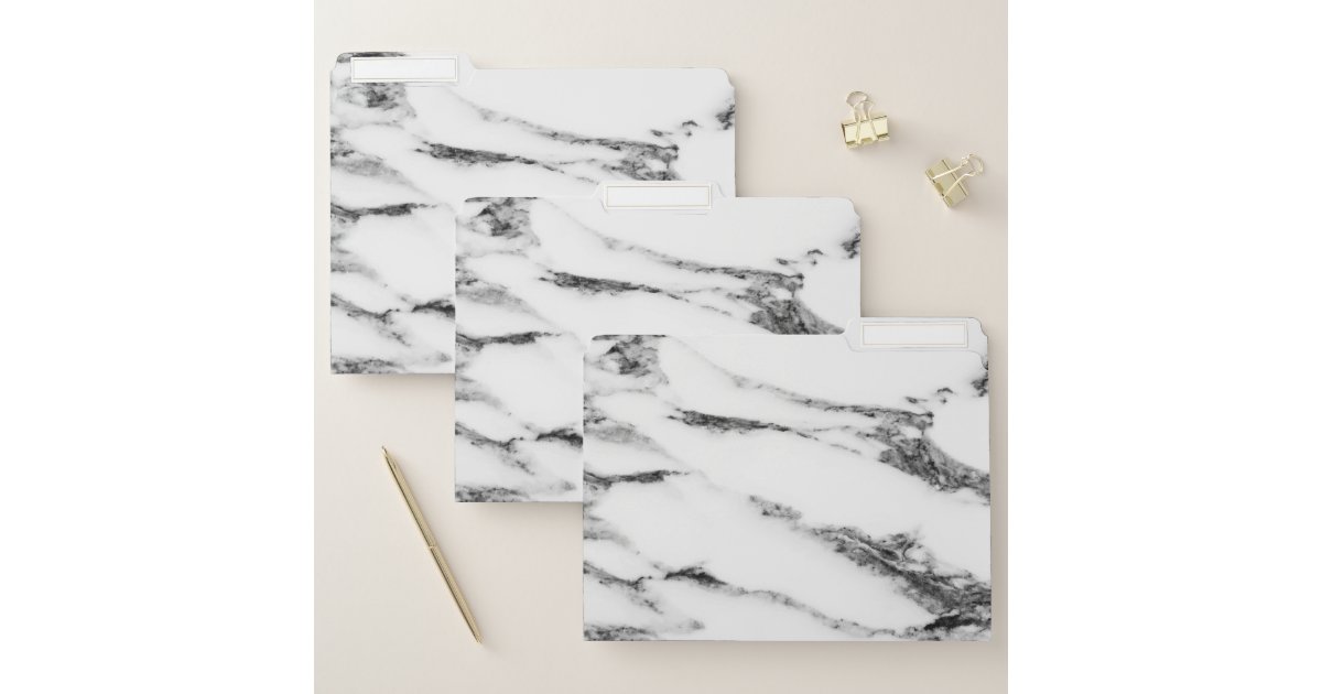 Bold white and gray marble closeup file folder | Zazzle