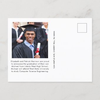 Bold White Typography Photo Graduation Announcement Postcard | Zazzle