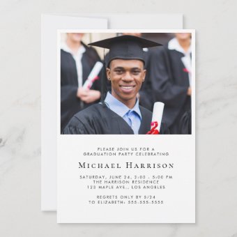 Bold White Typography Photo Graduation Party Invitation | Zazzle