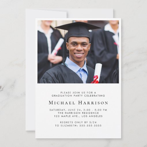 Bold White Typography Photo Graduation Party Invitation | Zazzle