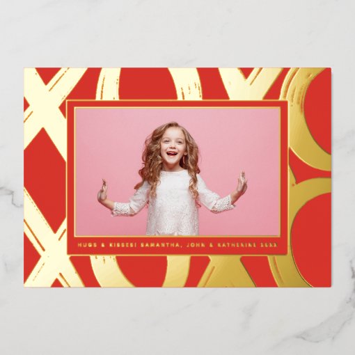 Bold XOXO Valentine Photo Foil Holiday Card | Zazzle