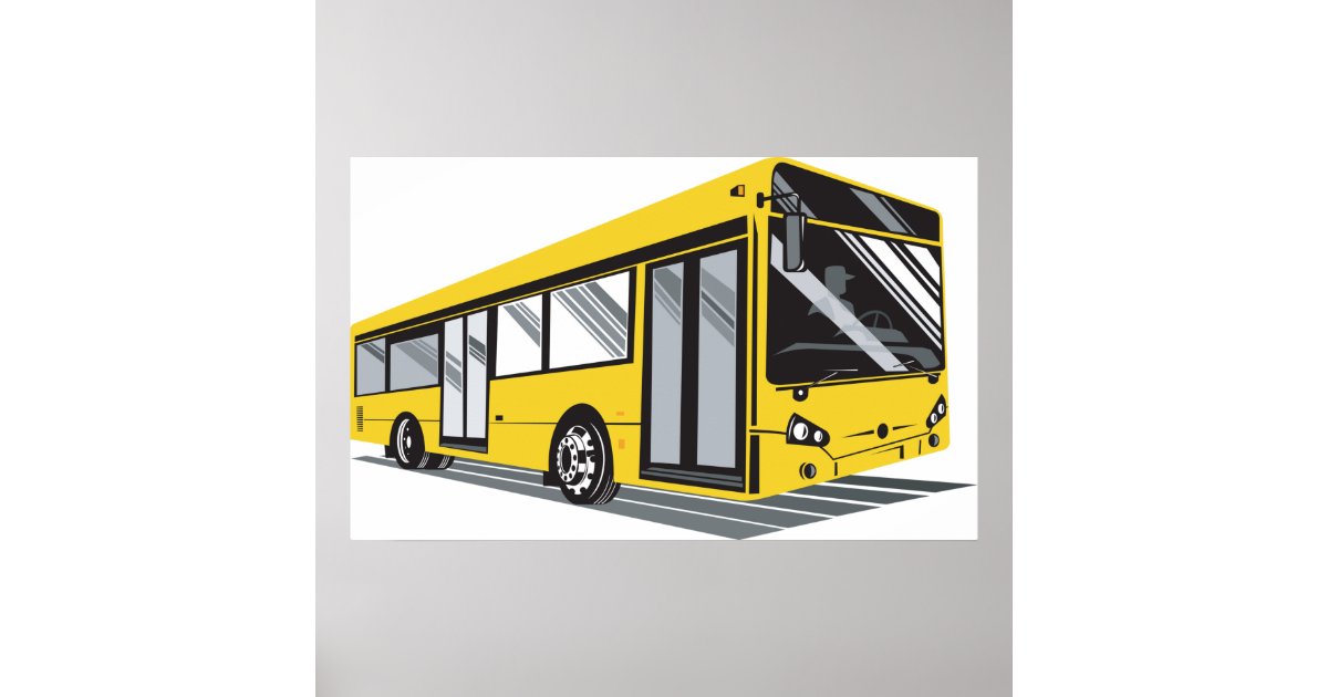 Bold Yellow City Bus Public Transport Poster | Zazzle