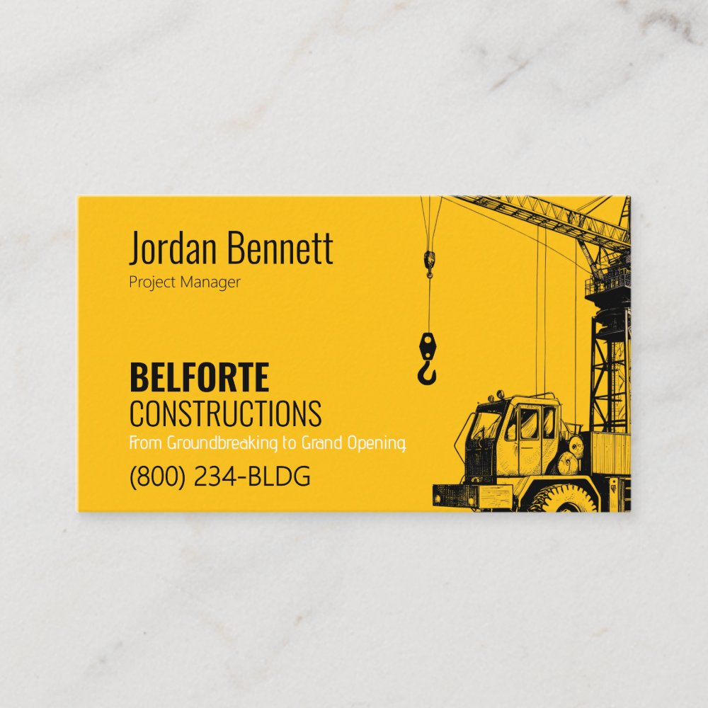 Bold Yellow Construction Crane Illustration Business Card - Snuggle ...
