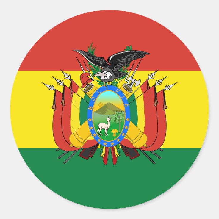 Bolivian Flag & Coat of Arms, Flag of Bolivia Classic Round Sticker ...
